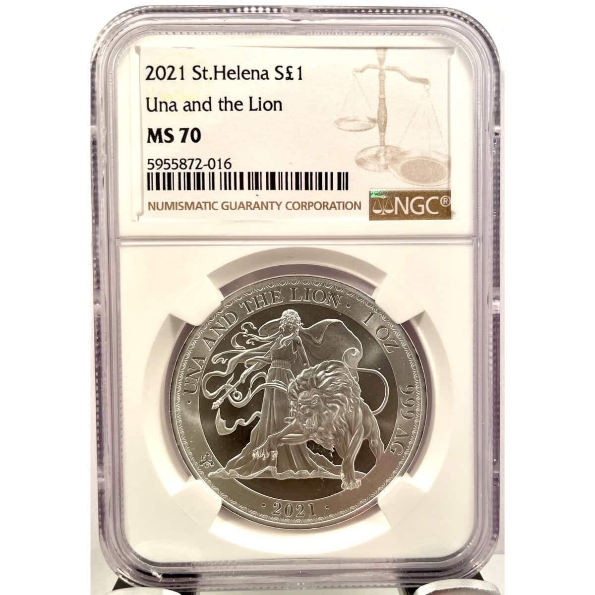 2021 St. Helena Una & The Lion 1 oz Silver Coin NGC MS 70 - GRReserve.com