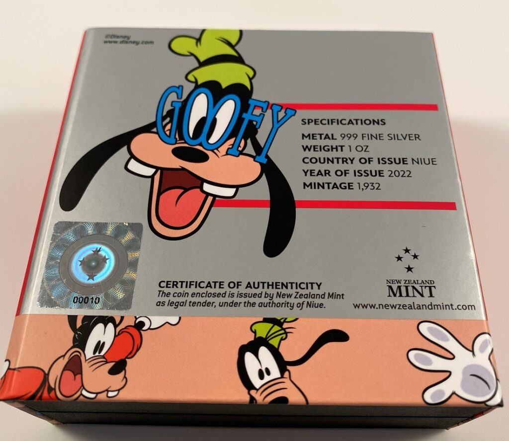 2022 Niue Disney Goofy 90th Anniversary 1oz Silver Coin Certificate #10 ...