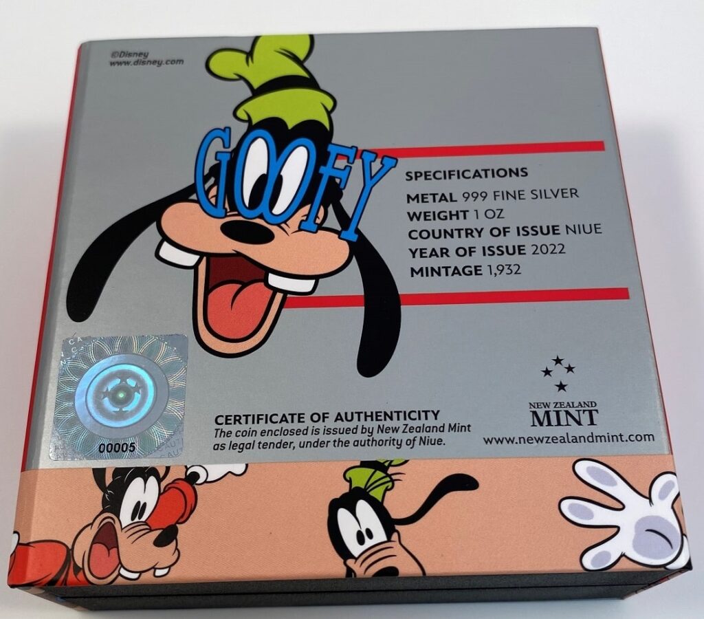 2022 Niue Disney Goofy 90th Anniversary 1oz Silver Coin Certificate #5
