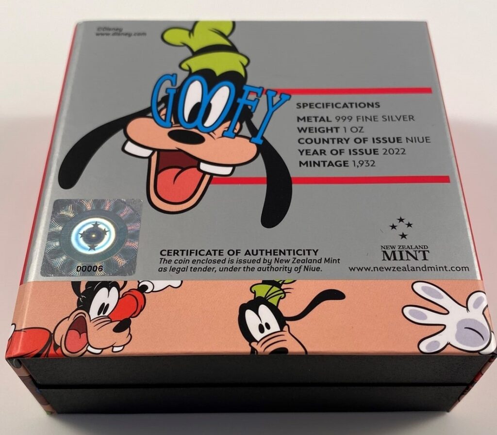 2022 Niue Disney Goofy 90th Anniversary 1oz Silver Coin Certificate #6