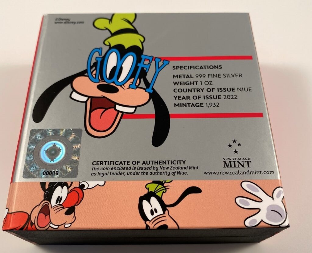 2022 Niue Disney Goofy 90th Anniversary 1oz Silver Coin Certificate #8