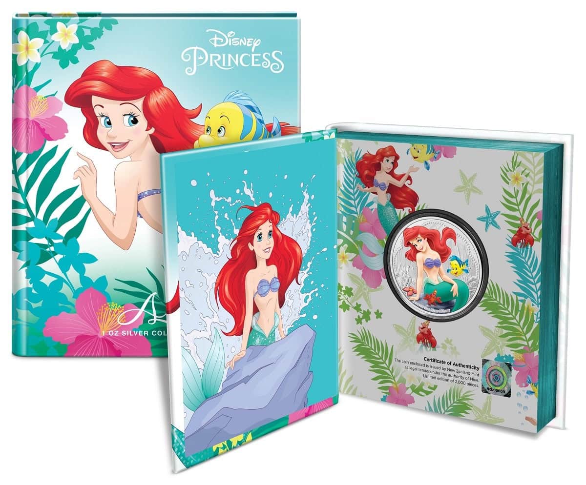 2022 Niue Disney Princess Ariel 1oz Silver Colorized Proof Coin