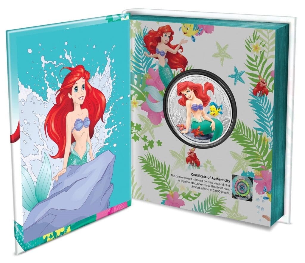 2022 Niue Disney Princess Ariel 1oz Silver Colorized Proof Coin