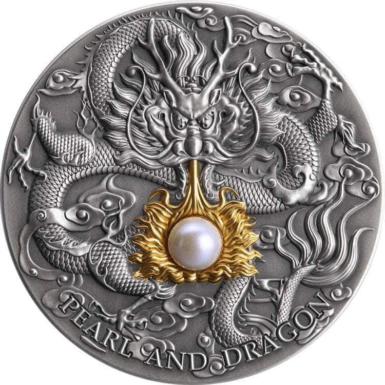 2022 Niue Pearl and Dragon Divine Pearls 2oz Silver Antiqued Coin