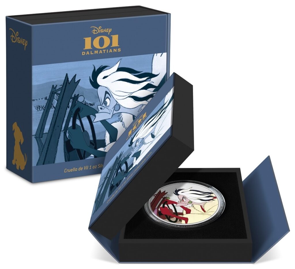 2022 Niue Disney 101 Dalmatians Cruella de Vil 1oz Silver Proof Coin