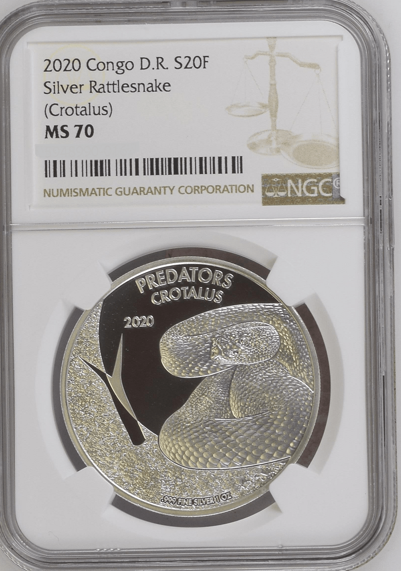 2020 Congo Predators Crotalus (Rattlesnake) 1oz Silver Coin NGC MS 70