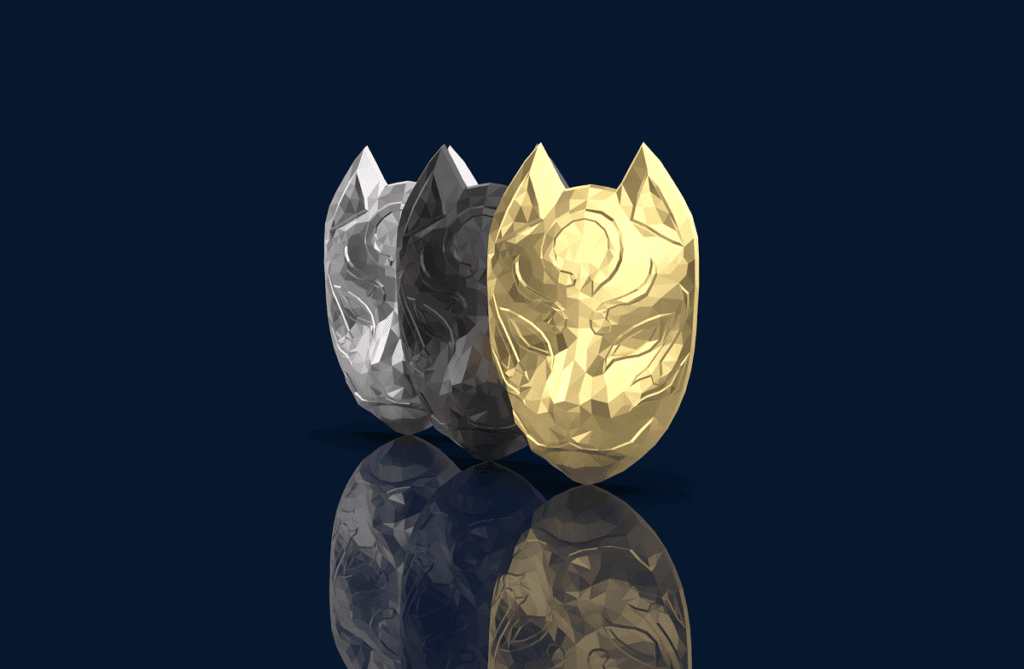 2023 South Korea Traditional Mask Kitsune Gold Gilded 2oz Silver Stacker