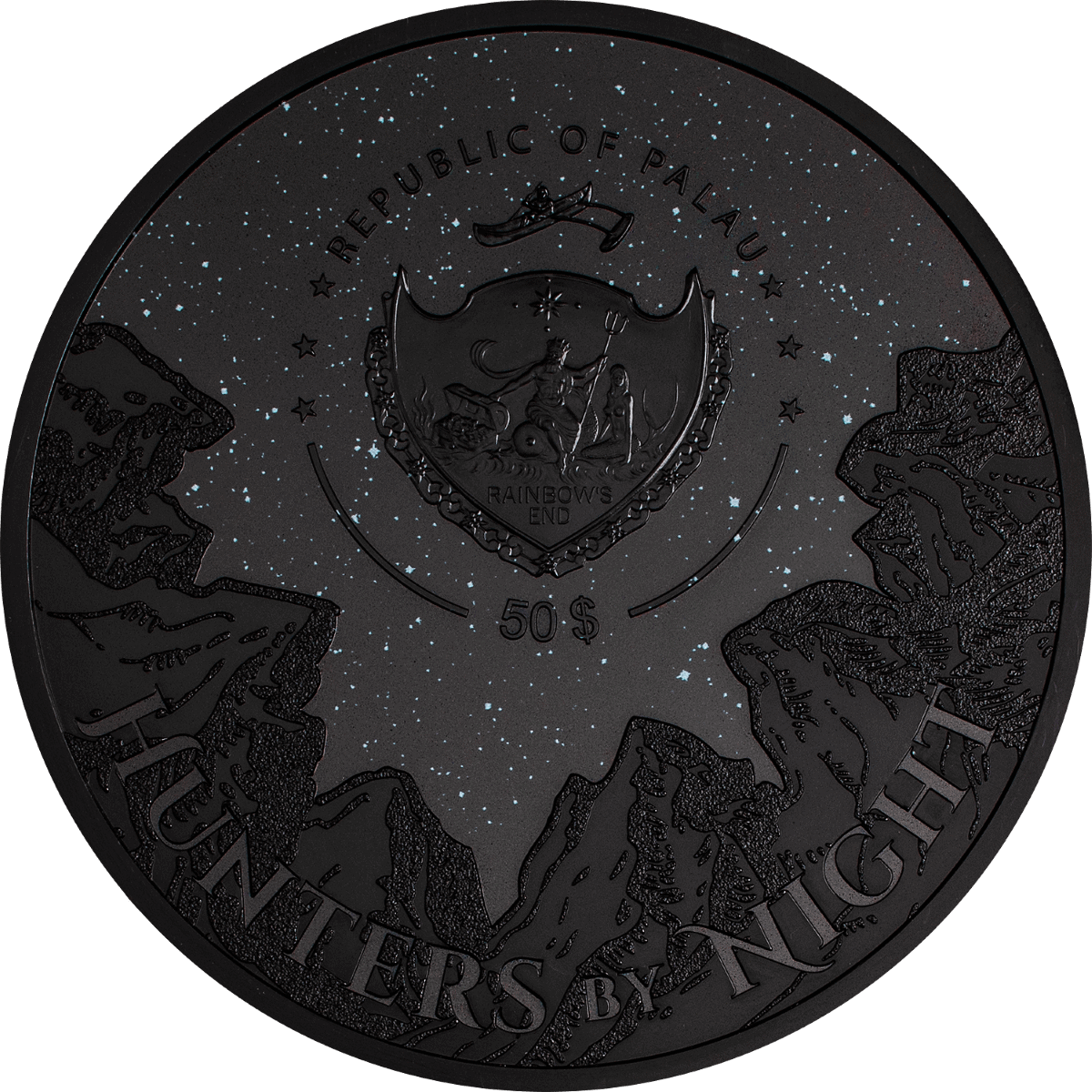 2024 Palau Hunters by Night Caiman 1 Kilo Silver Obsidian Black Coin