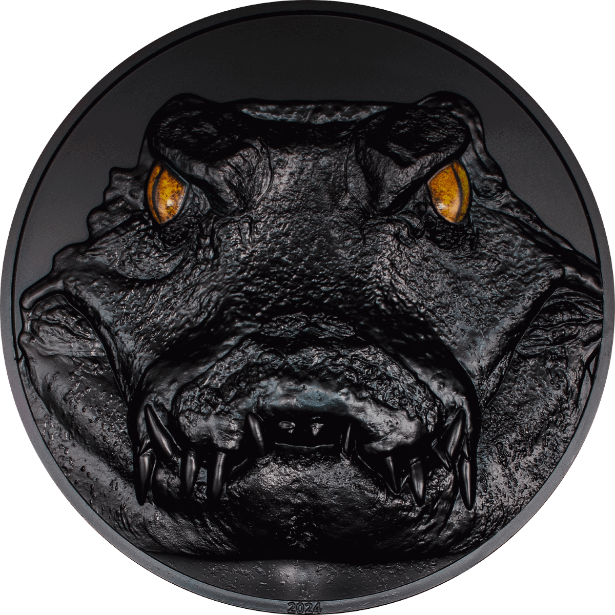 2024 Palau Hunters by Night Caiman 1 Kilo Silver Obsidian Black Coin