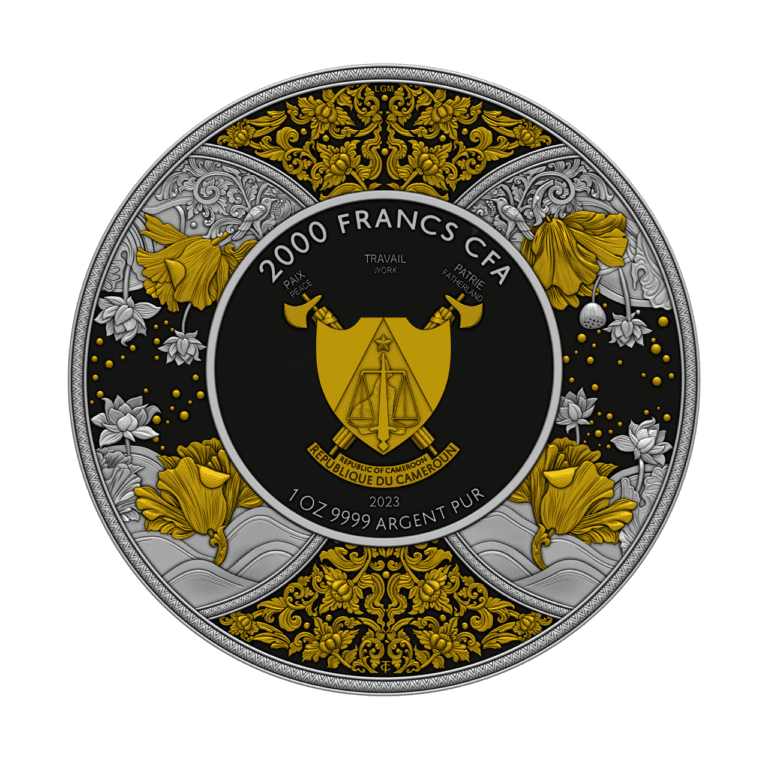 2023 Cameroon Durga 1 oz Silver Ruthenium Dark Gilded Coin