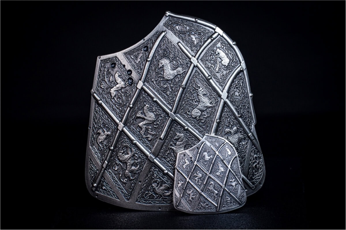 2023 South Korea Trellised Targe Shield 1 Kilo Silver Antiqued Stacker ...