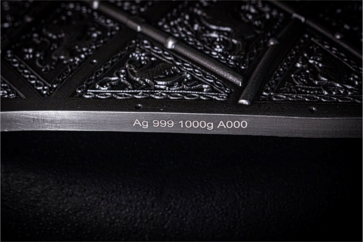 2023 South Korea Trellised Targe Shield 1 Kilo Silver Antiqued Stacker ...