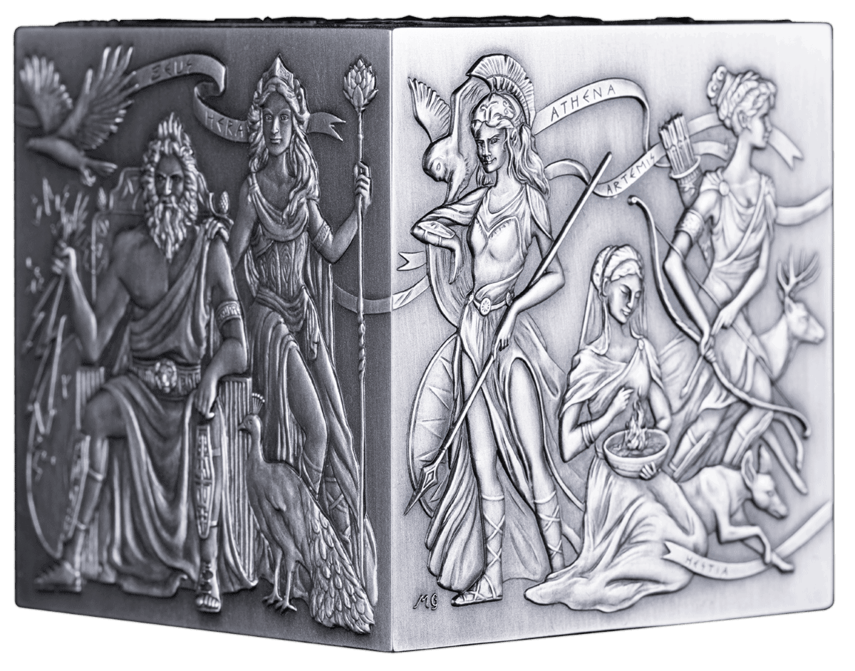 2025 Burundi Greek Gods Cube 1 Kilo Silver Shaped Antiqued Coin