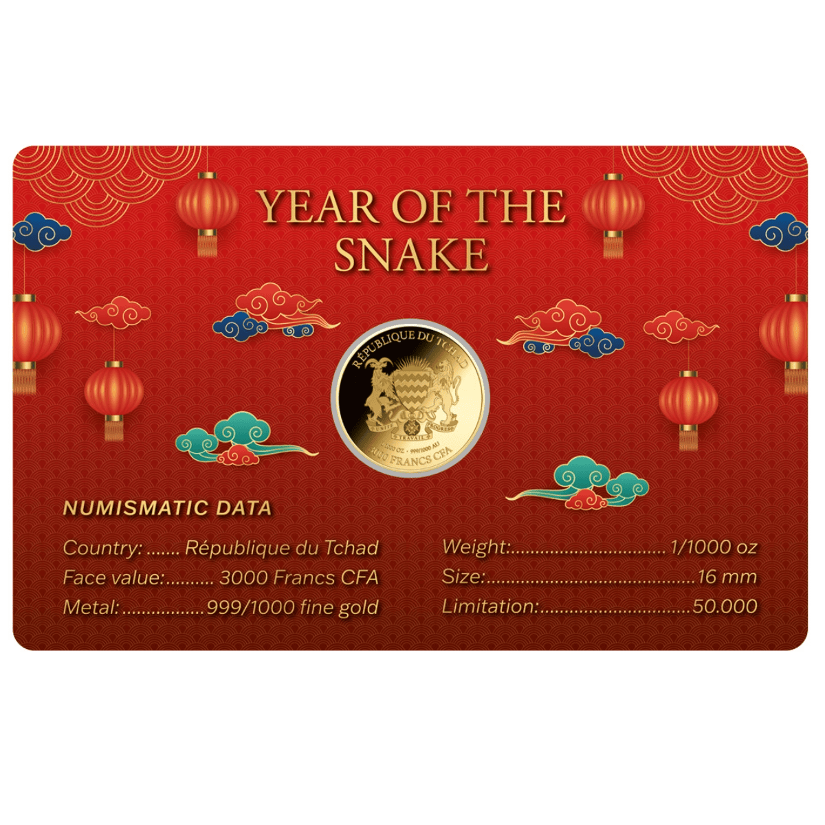 2024 Chad Lunar Year of the Snake 1/1000 oz Gold Coin