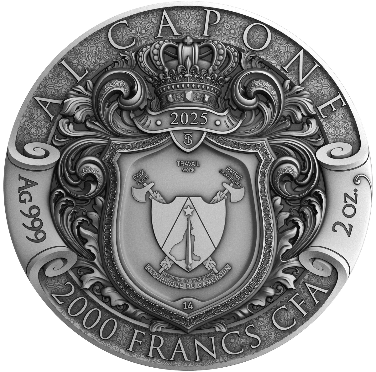 2025 Cameroon Empires of Crime Al Capone 2 oz Silver Coin