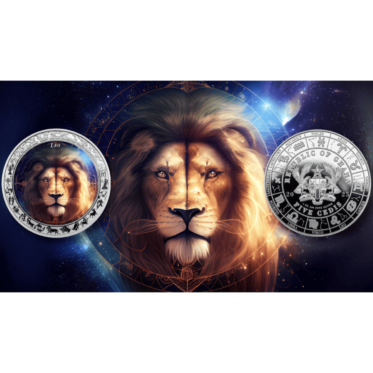 2025 Ghana Zodiac Leo Space 1 oz Silver Colorized Proof Coin