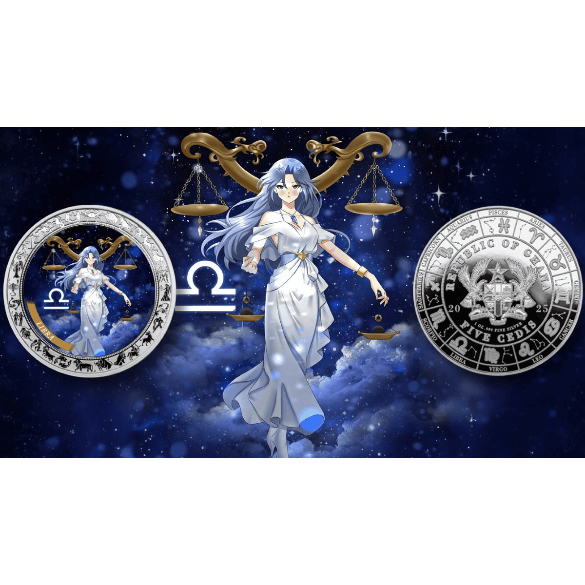2025 Ghana Zodiac Libra Anime 1 oz Silver Colorized Proof Coin