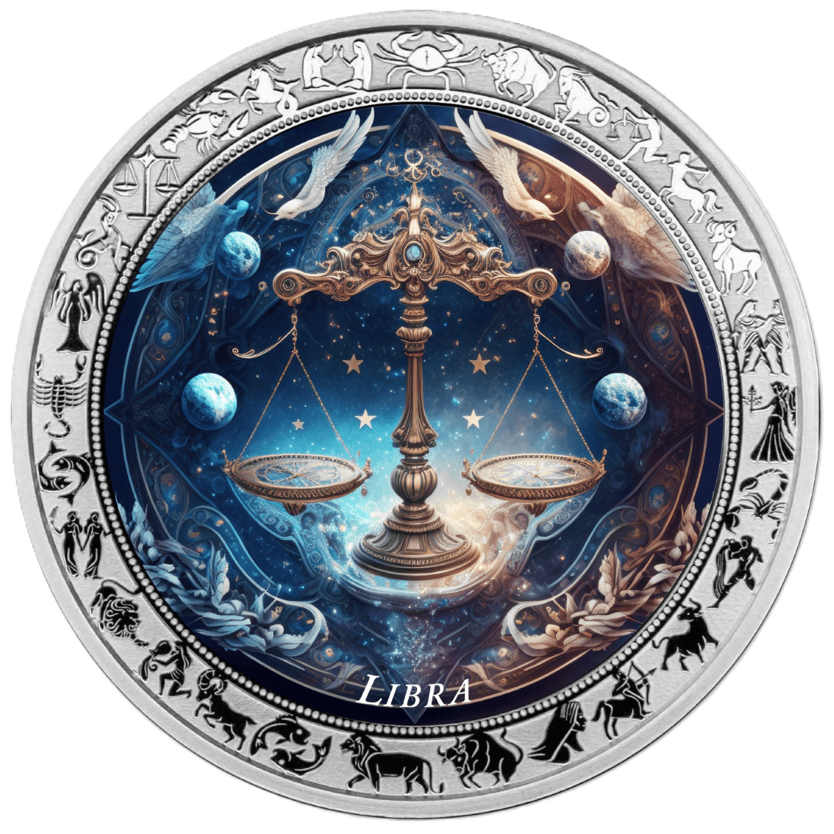 2025 Ghana Zodiac Libra Space 1 oz Silver Colorized Proof Coin