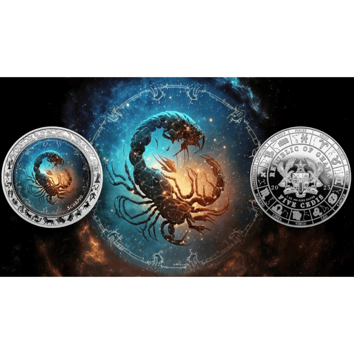 2025 Ghana Zodiac Scorpio Space 1 oz Silver Colorized Proof Coin