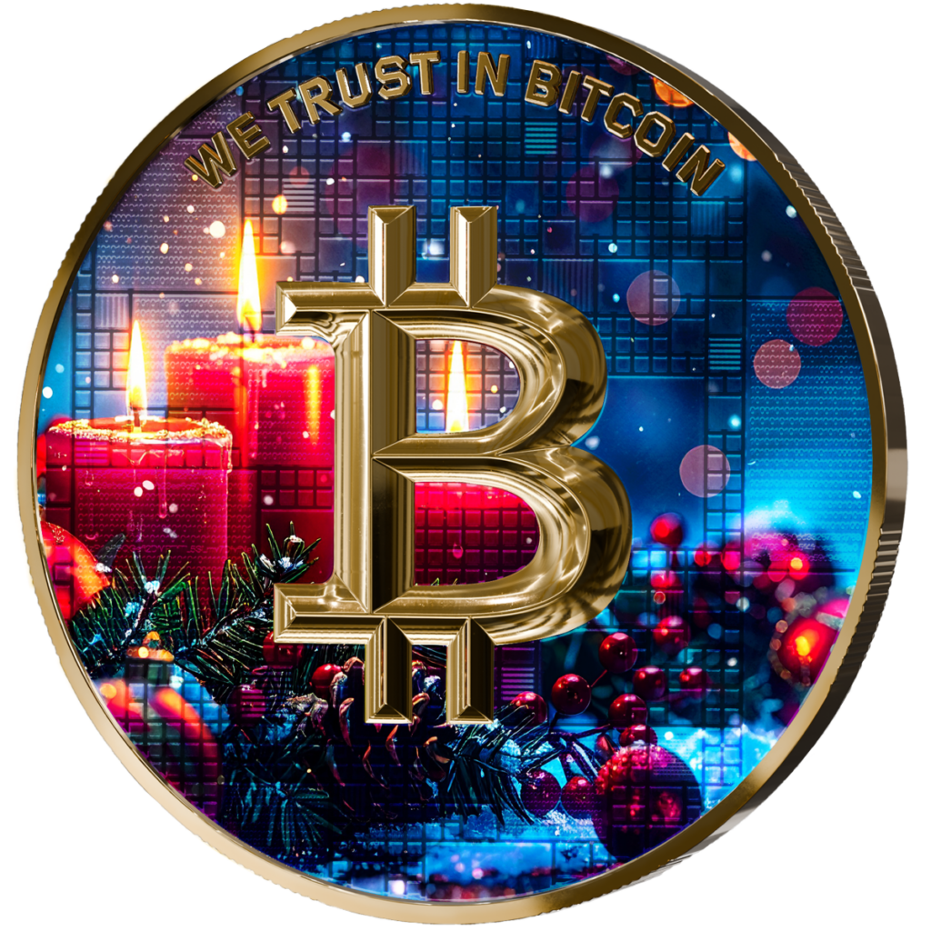 Satoshi Project Bitcoin Christmas 21 Gram Silver Colorized Coin